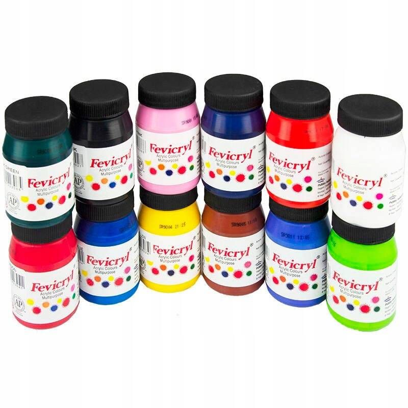 Zestaw Farb do Tkanin ubrań Fevicryl 12 Kolorów x 50ml Farby akrylowe ...