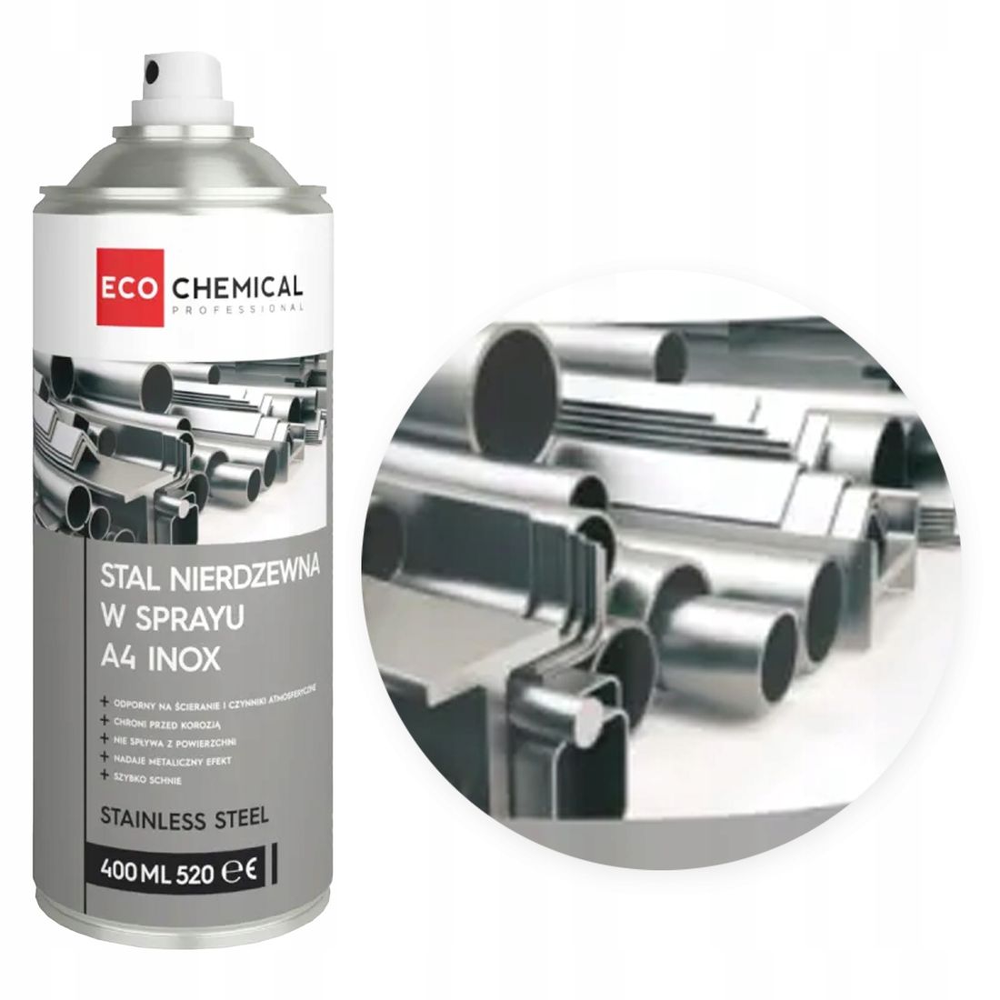 FARBA STAL NIERDZEWNA W SPRAYU INOX ECOCHEMICAL - ERLI.pl