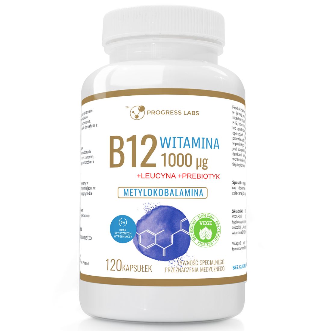 METYLOKOBALAMINA Witamina B12 1000µg 120kap WEGAN Progress Labs ...