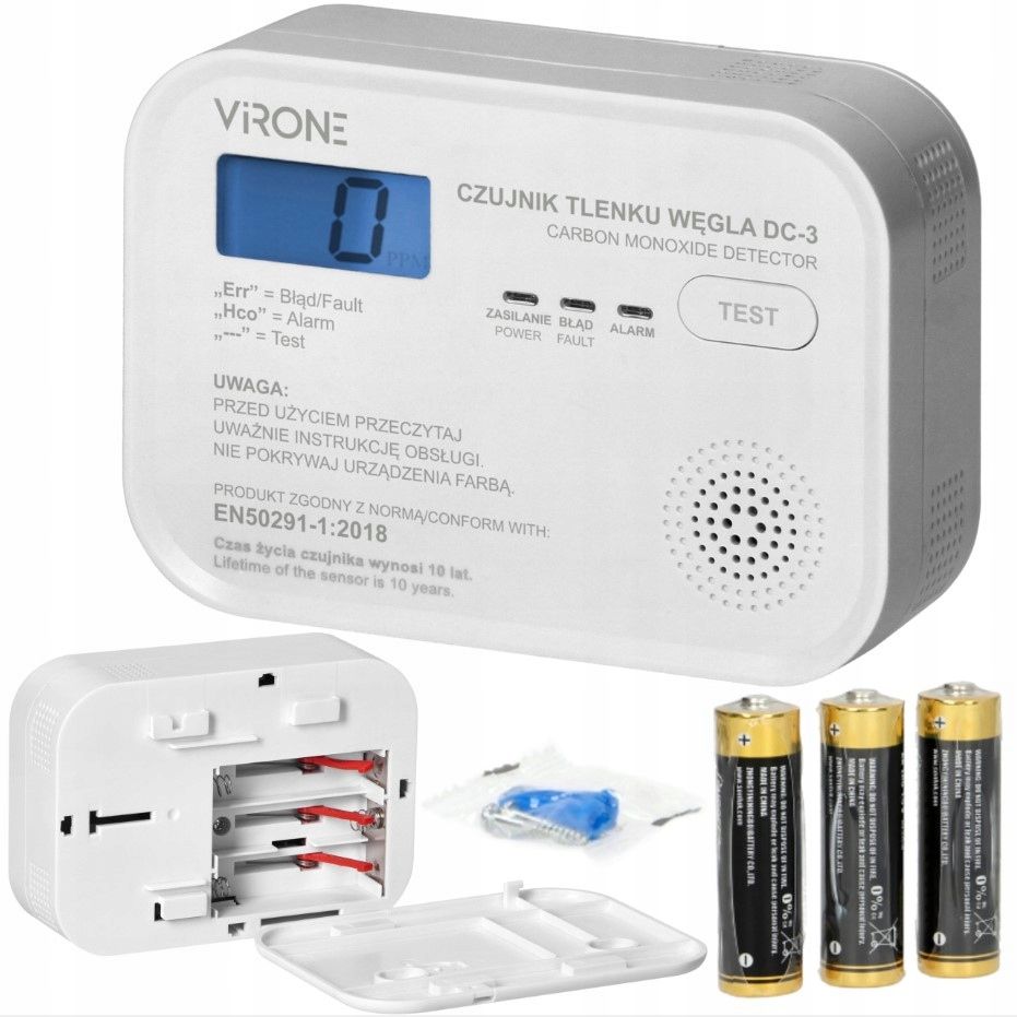 CZUJNIK CZADU DETEKTOR TLENKU WĘGLA GAZU CO LCD PRZYCISK TEST NA ...
