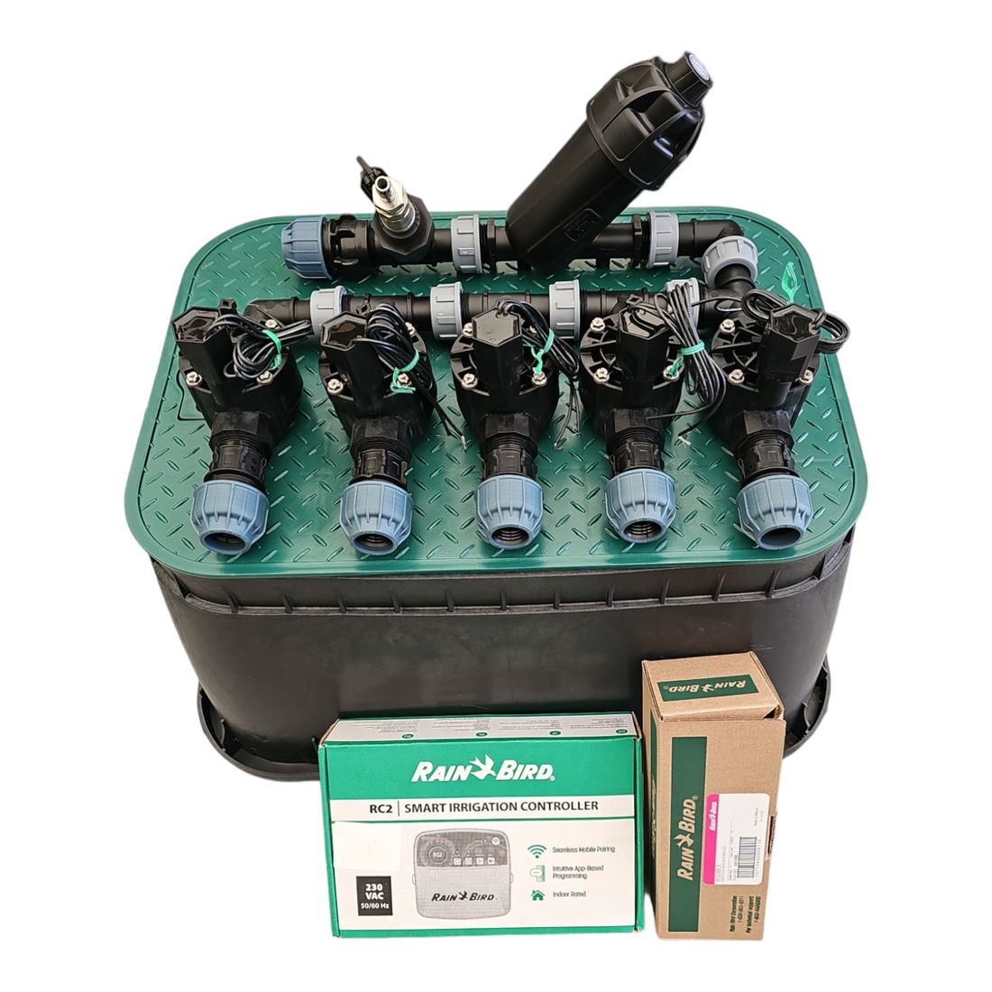 Zestaw Rain Bird HV 5 sekcji z filtrem HV RC2 WiFi Czujnik Studzienka PE 25 - ERLI.pl