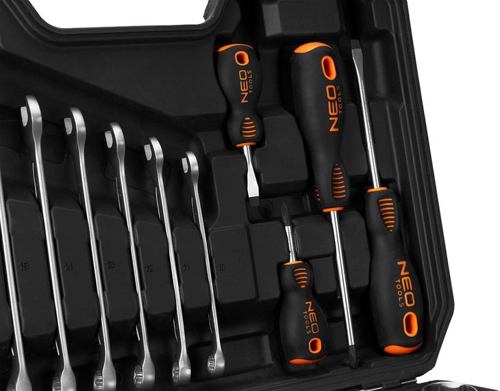 Zestaw narzędzi klucze nasadowe 100 elementów 1/2", 1/4" walizka NEO 10-206 – 164601154 - ERLI.pl