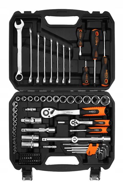 Zestaw narzędzi klucze nasadowe 100 elementów 1/2", 1/4" walizka NEO 10-206 – 164601154 - ERLI.pl