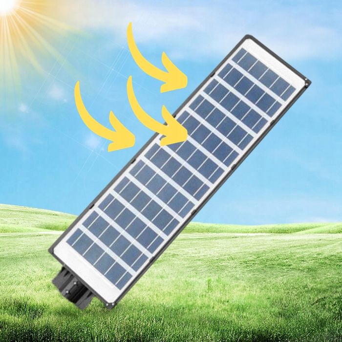 MOCNA LAMPA SOLARNA 600W LED ULICZNA Z CZUJNIKIEM RUCHU I ZMIERZCHU PILOT – 164662731 - ERLI.pl