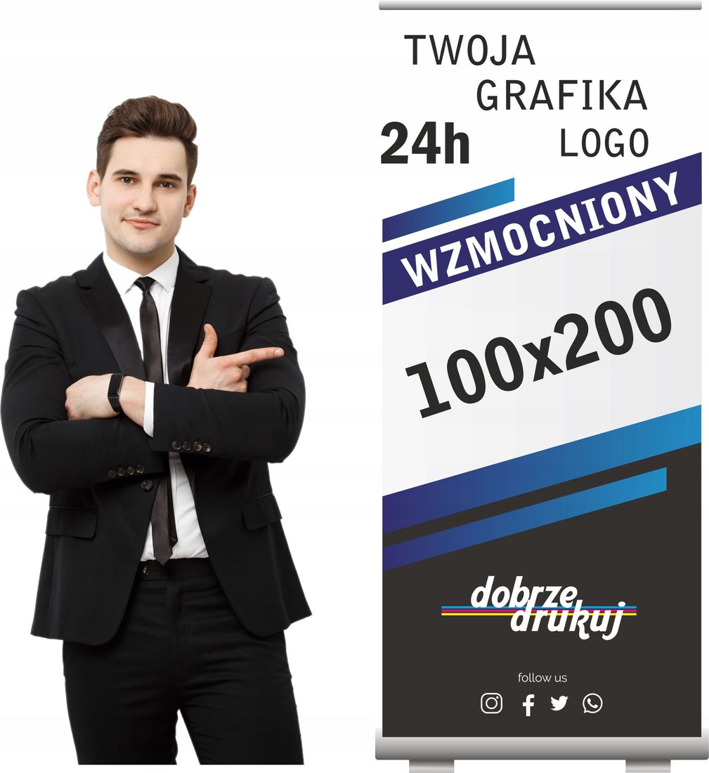 ROLL-UP 100x200, ROLLUP z wydrukiem MOCNA KASETA - ERLI.pl