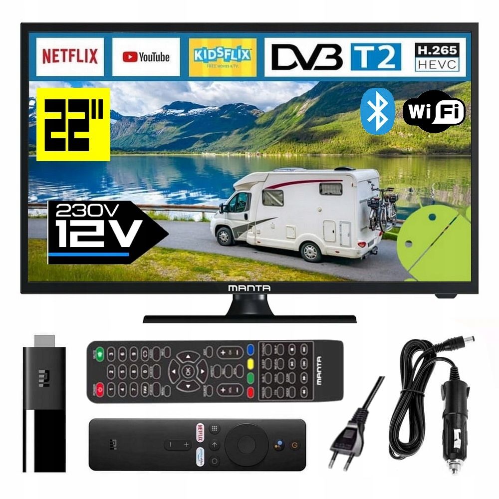 Telewizor SMART Android FHD 22 cale WiFi BT DVBT2 HDMI USB 230V 12V – 164939179 - ERLI.pl