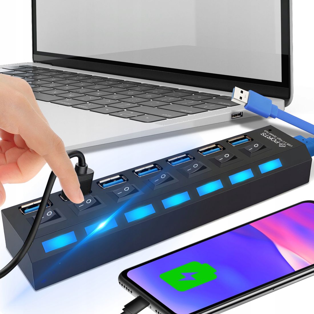 HUB USB ROZDZIELACZ 7 PORTÓW ROZGAŁĘŹNIK USB 3.0 - ERLI.pl
