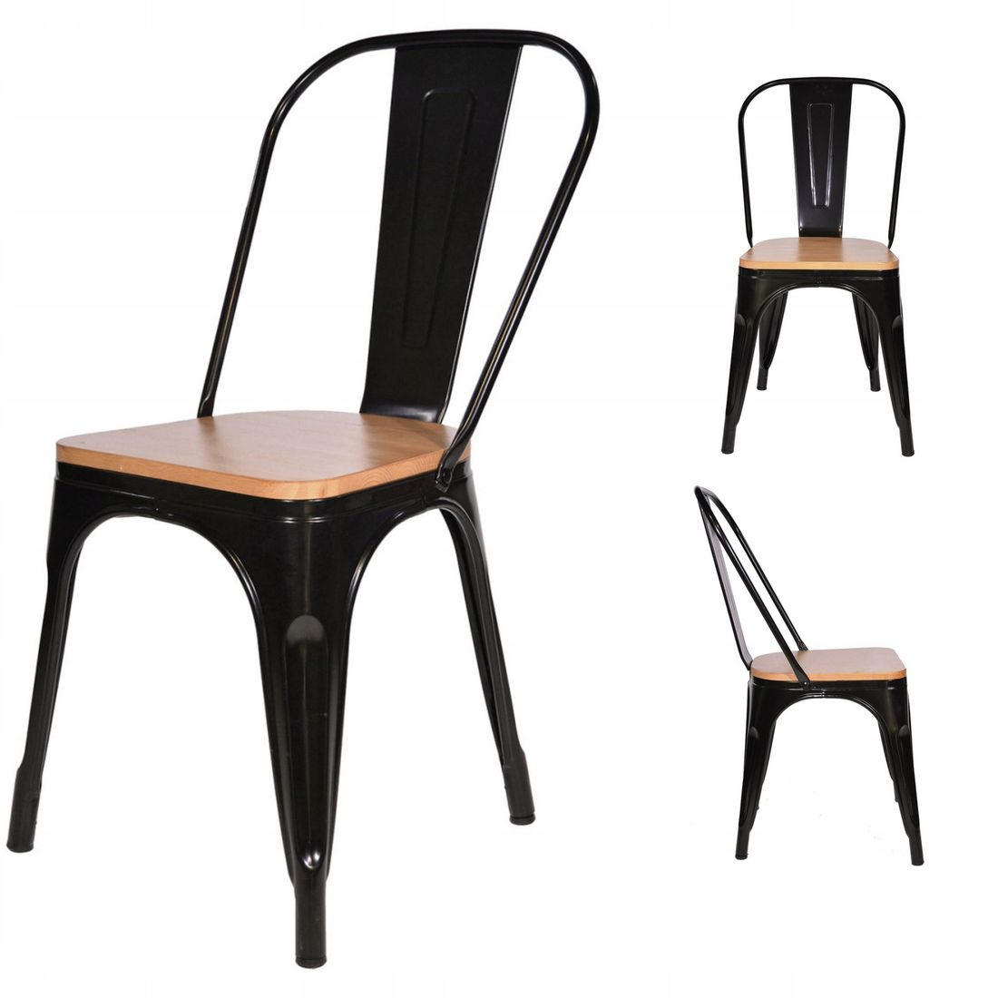 Krzesło metalowe ogrodowe industrialne czarne loft tolix stalowe drewniane - ERLI.pl