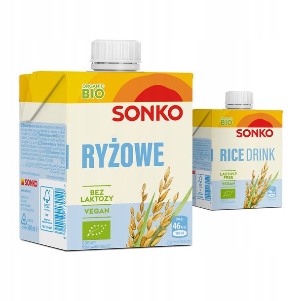 Sonko Ryżowe Organic Bio Mleko Roślinne 500ml x12 - ERLI.pl
