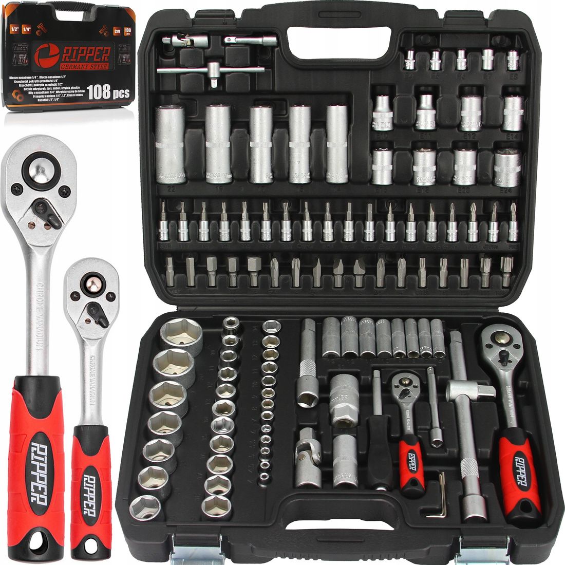 ZESTAW KLUCZY NASADOWYCH KLUCZE NASADOWE TORX 108 ELEMENTY – 215621575 - ERLI.pl