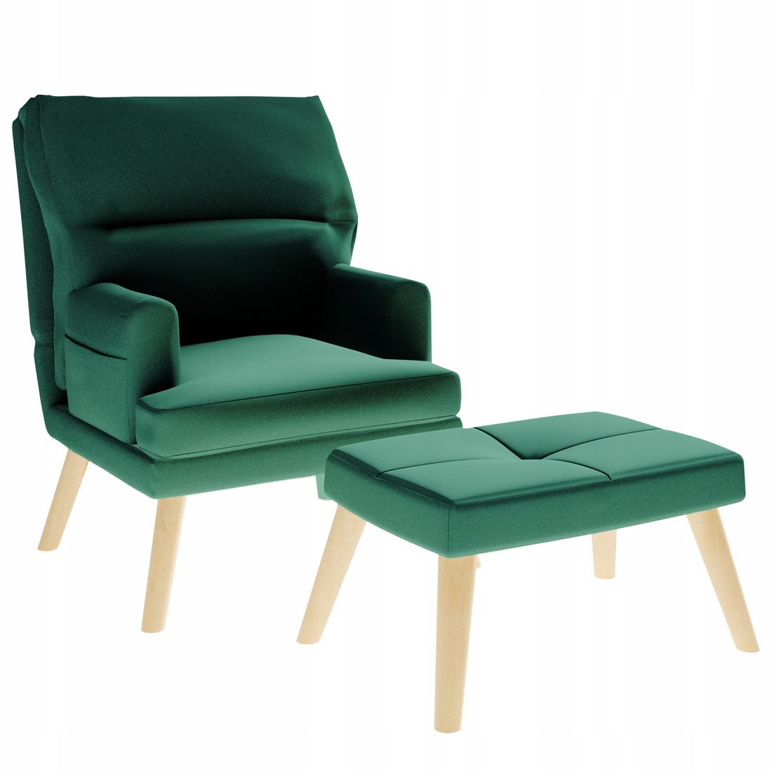 Fotel Uszak NEMO skandynawsk iz Podnóżkiem Rozkładany ZIELEŃ monolith ...
