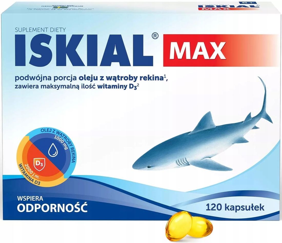 ISKIAL MAX olej z wątroby rekina + Wit. D 120 kaps - ERLI.pl