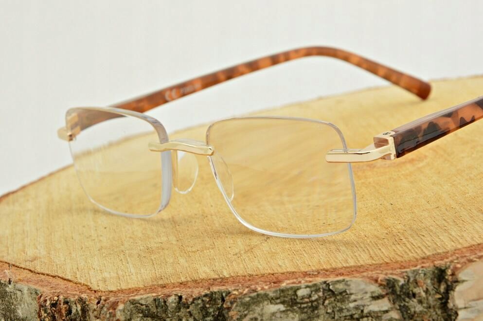 Bezramkowe okulary PLUSY do CZYTANIA Korekcyjne PATENTKI Damskie Męskie ...