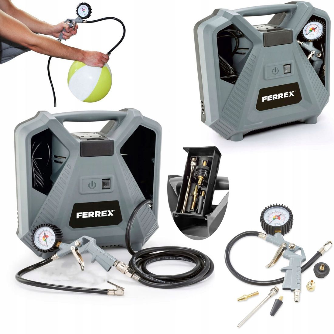 KOMPRESOR SPRĘŻARKA FERREX 8 BAR PRZENOŚNA Z PISTOLETEM I MANOMETREM ...