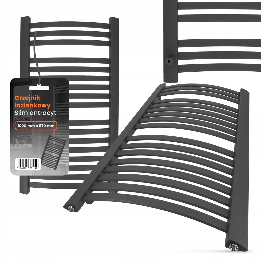 Grzejnik Łazienkowy Slim Drabinkowy Kaloryfer Wodny 1000 x 570 mm Antracyt – 170704713 - ERLI.pl