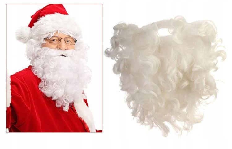 DUŻA BRODA świąteczna BIAŁA świętego MIKOŁAJA a GUMKĄ gwiazdora kostium ...