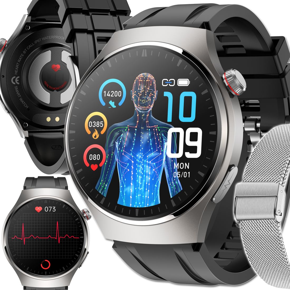 SMARTWATCH ZEGAREK CIŚNIENIOMIERZ EKG GLUKOZA GLIKEMIA HRV ROZMOWY MENU ...