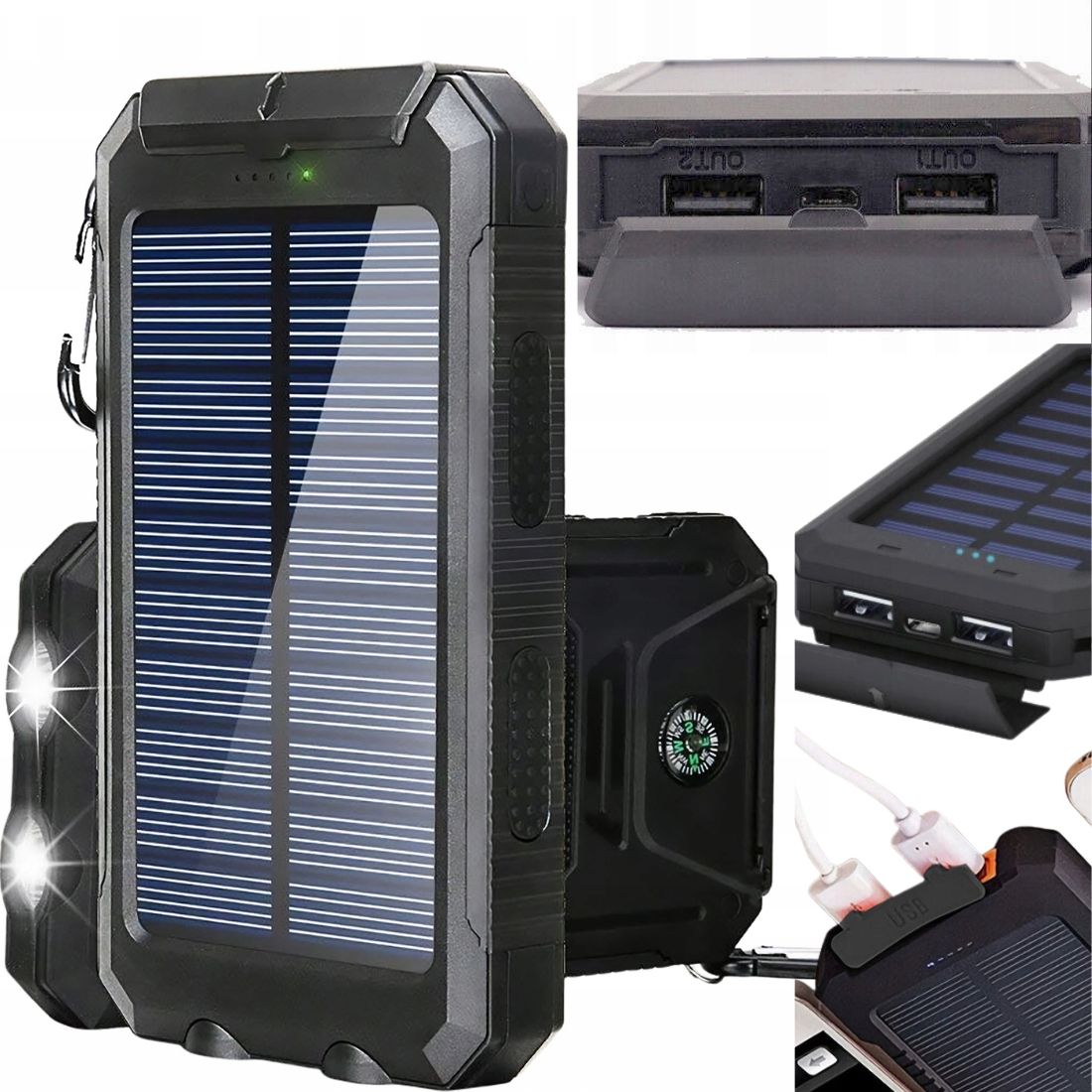 POWERBANK SOLARNY 20000mAh UNIWERSALNY LATARKA USB - ERLI.pl