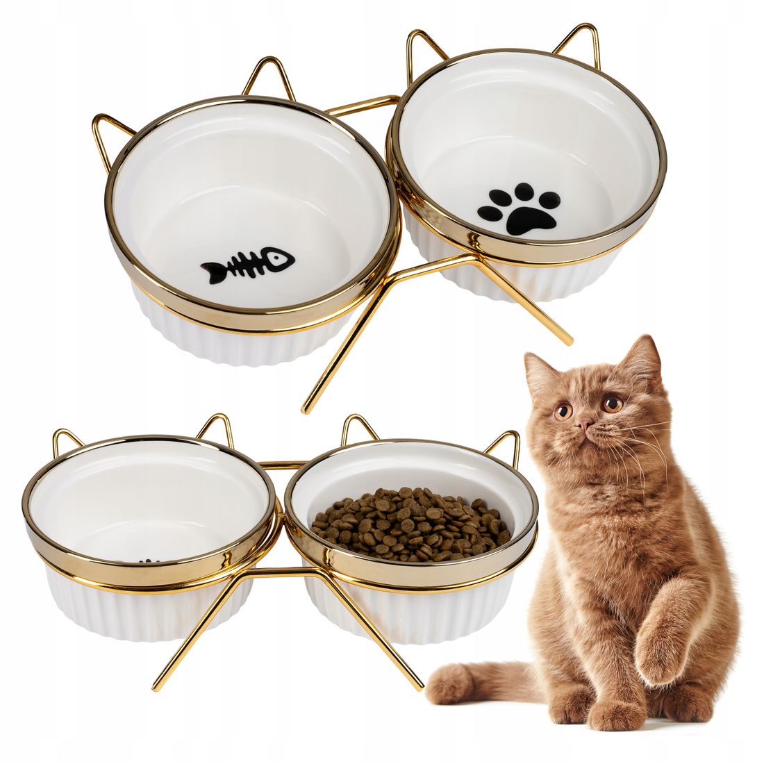 MISKA DLA KOTA PSA PODWÓJNA CERAMICZNA NA STOJAKU NA POKARM 2 x 300ml ...