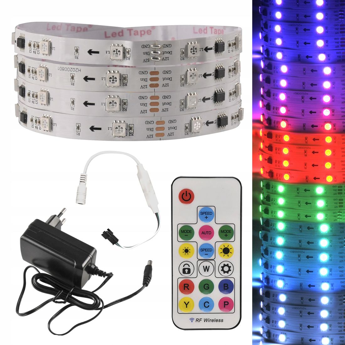 Zestaw taśma pasek LED RGB 2m 12V z pilotem i zasilaczem na biurko ...