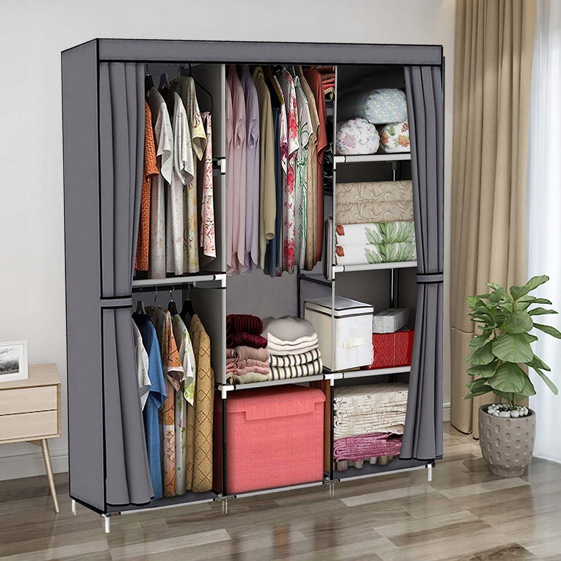 SZAFA TEKSTYLNA MATERIAŁOWA UBRANIA SKŁADANA GARDEROBA ORGANIZER 2X ...