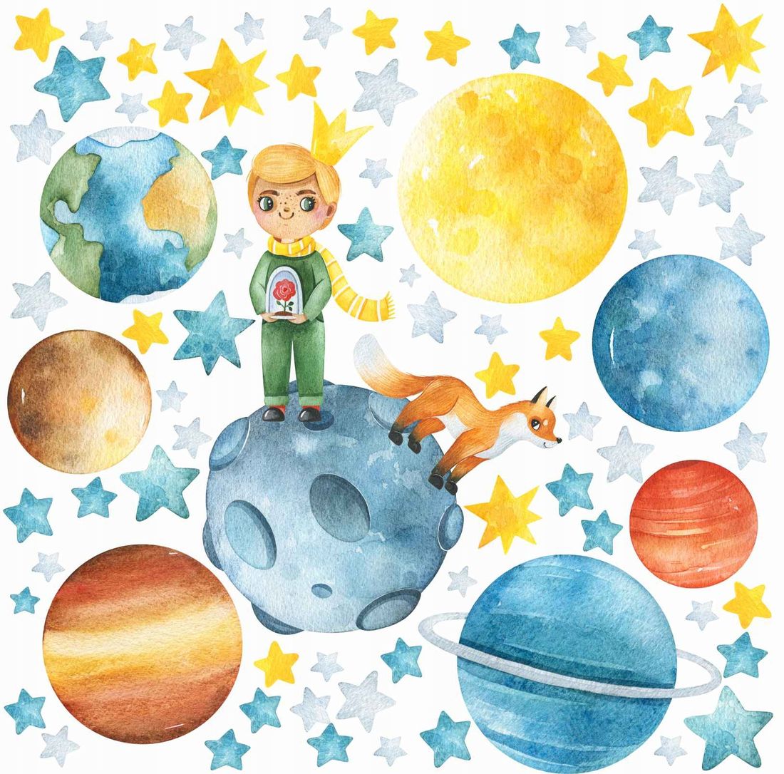 DUŻE NAKLEJKI NA ŚCIANĘ MAŁY KSIĄŻE PLANETY KOSMOS - ERLI.pl