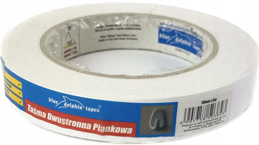 Taśma dwustronna piankowa 19mm x 5mb biała Blue Dolphin do wewnątrz ...