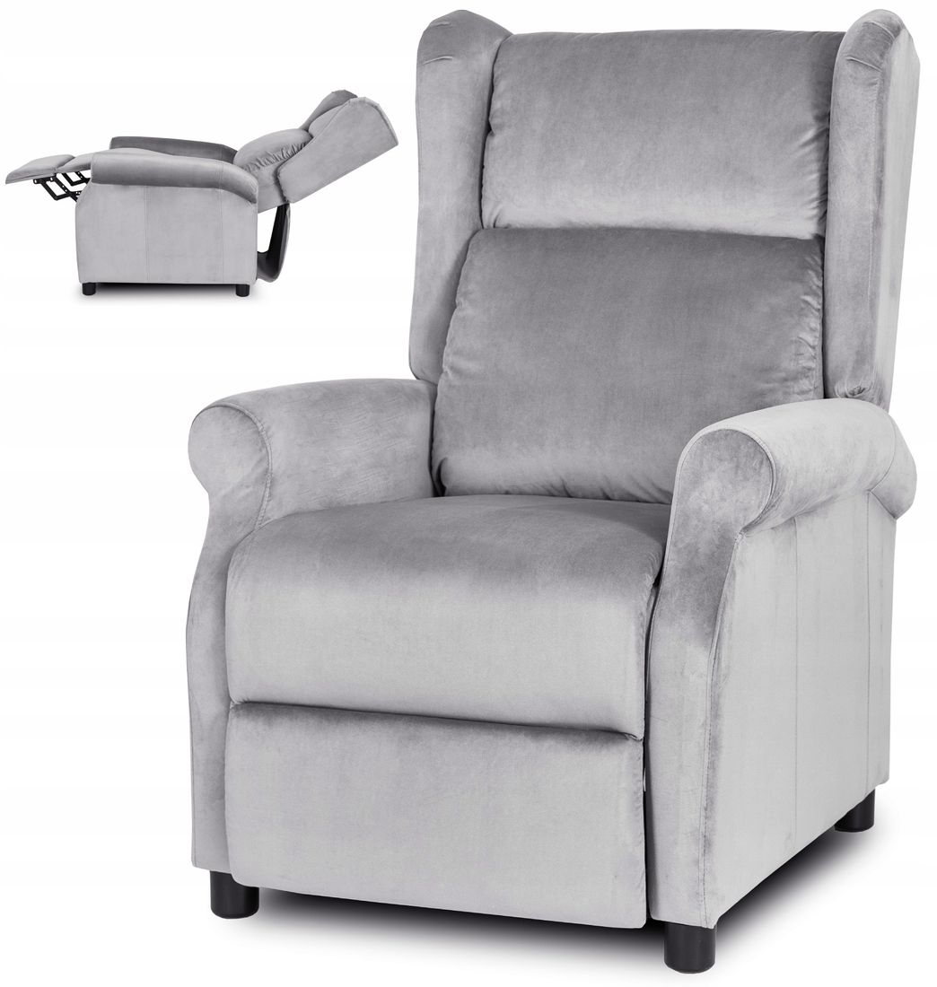 Fotel Wypoczynkowy Rozkładany Uszak Welurowy Velvet Glamour SIMON Szary ...