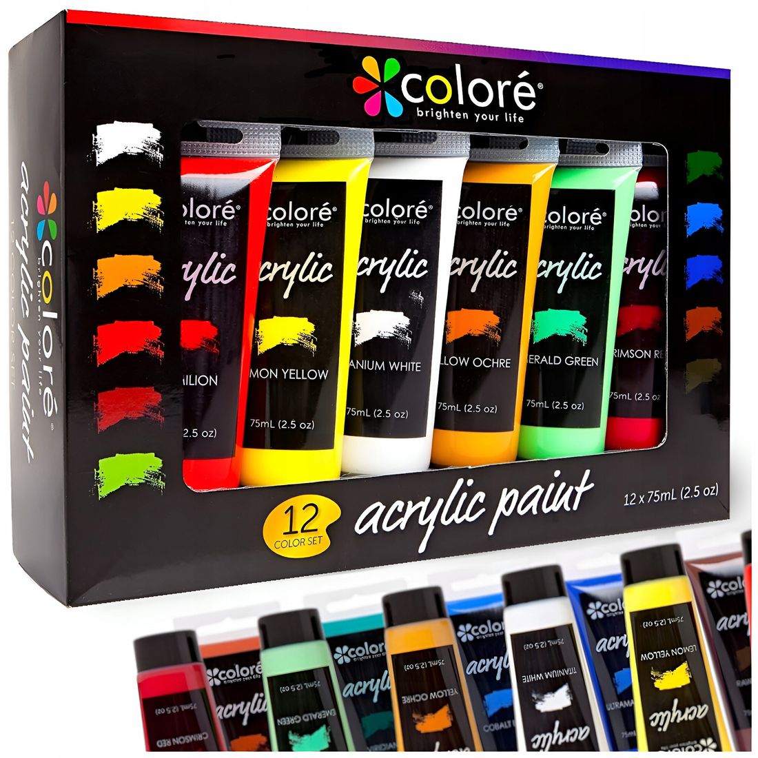 FARBY AKRYLOWE PROFESJONALNY DUŻY ZESTAW FARB AKRYLOWYCH COLORE 12 x ...