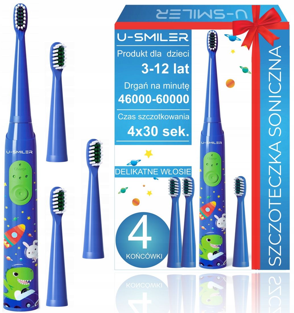 SZCZOTECZKA SONICZNA DLA DZIECI + 4 KOŃCÓWKI ELEKTRYCZNA DO ZĘBÓW – 169252854 - ERLI.pl