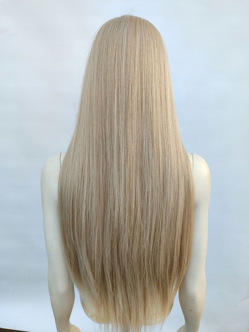 Peruka z długą grzywką PLATYNOWY ZIMNY BLOND Barbie cosplay długa 90cm ...