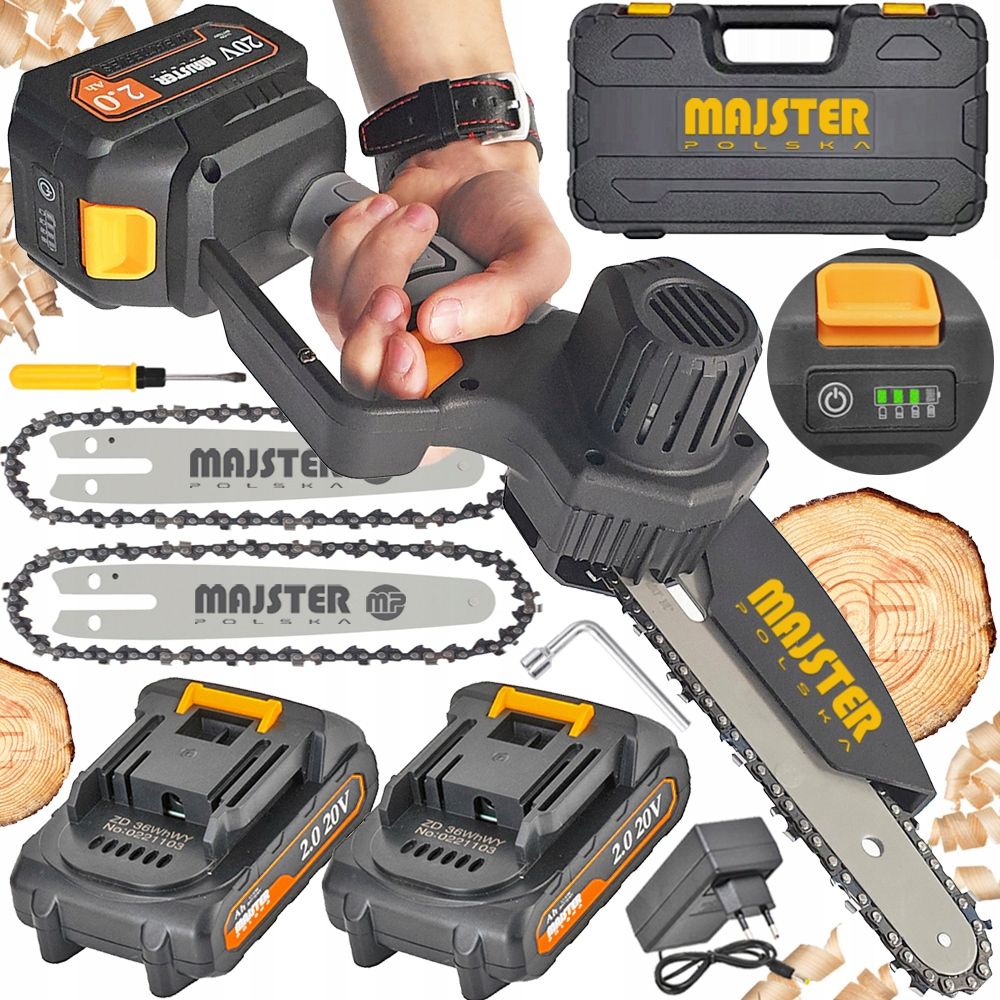 AKUMULATOROWA PILARKA PIŁA ŁAŃCUCHOWA 2X AKU PROWADNICA ŁAŃCUCH WALIZKA XXL - ERLI.pl