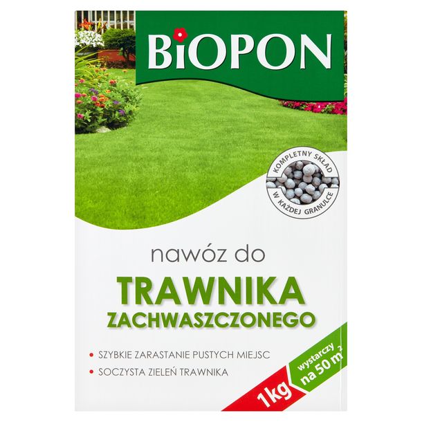 NAWÓZ DO TRAWY Z CHWASTAMI NA TRAWNIK ZACHWASZCZONY BIOPON 1kg na 50m² - ERLI.pl