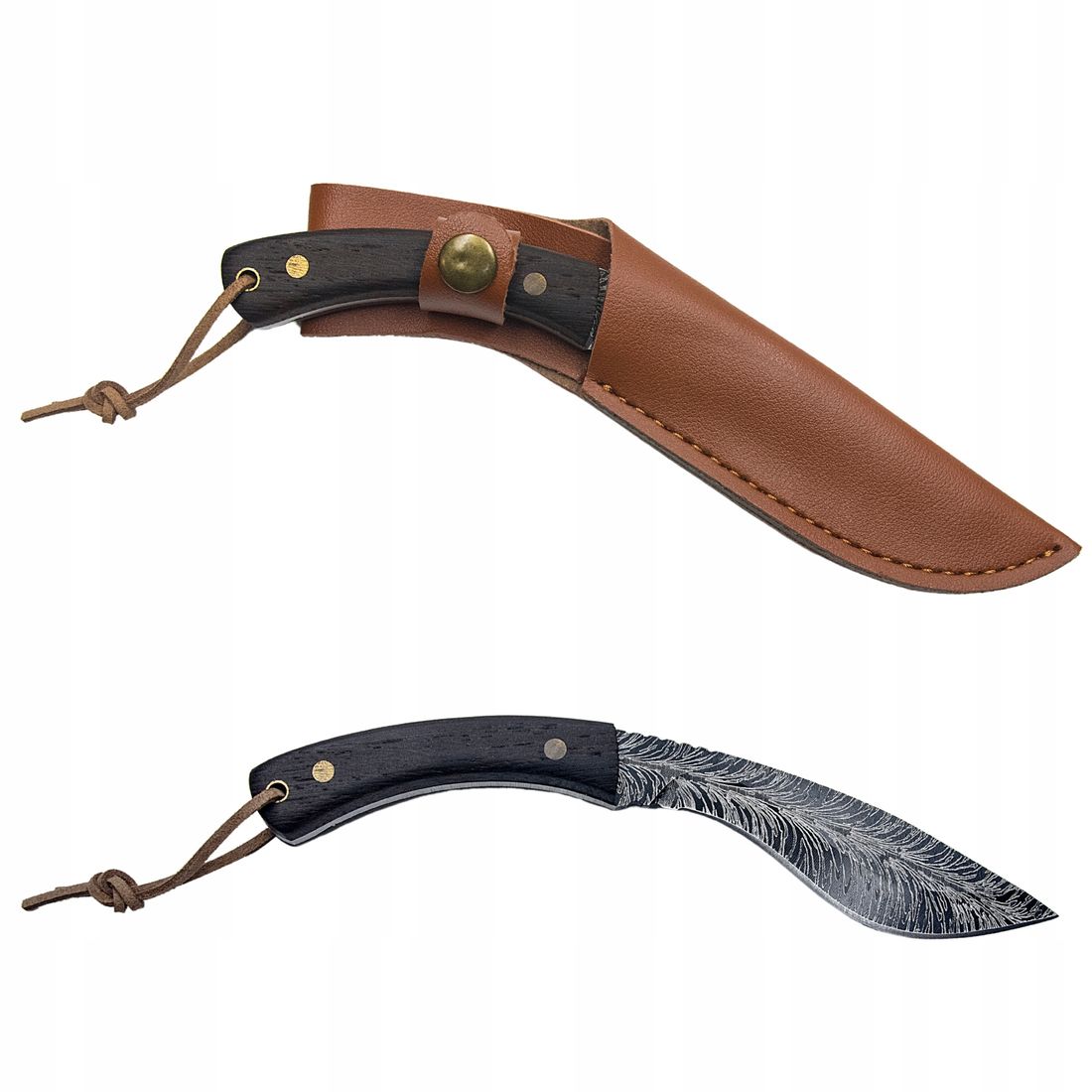 NÓŻ MYŚLIWSKI W POCHEWCE RĘKOJEŚĆ DREWNIANA Z GŁOWNIĄ STAŁĄ FUL TANG ...