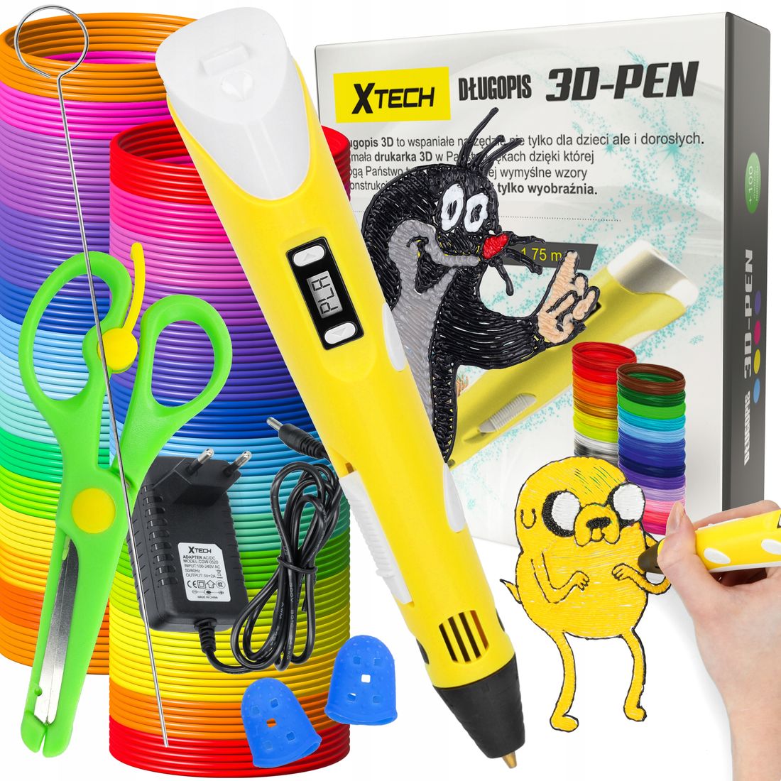 DRUKARKA 3D DŁUGOPIS 3D PEN 2 GENERACJA ZESTAW 200M WKŁAD ŻÓŁTY XTECH - ERLI.pl