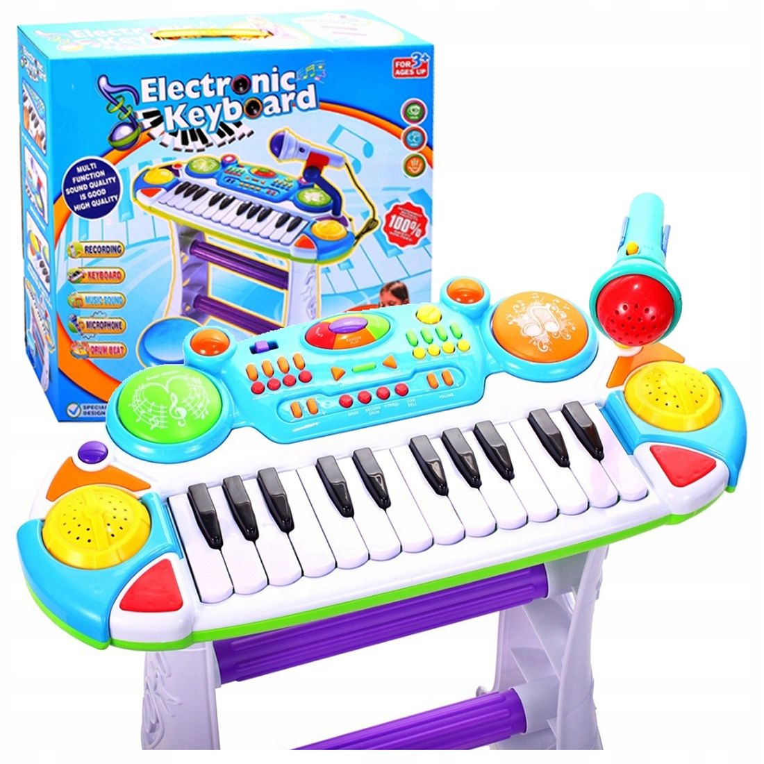 DUŻY KEYBOARD ORGANY PIANINO DLA DZIECI zestaw z mikrofonem i taboretem ...