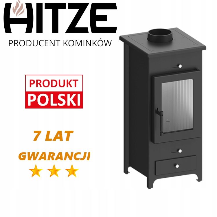 Piec kominek na drewno Hitze LEGNO 5,5kW, czarny - ERLI.pl