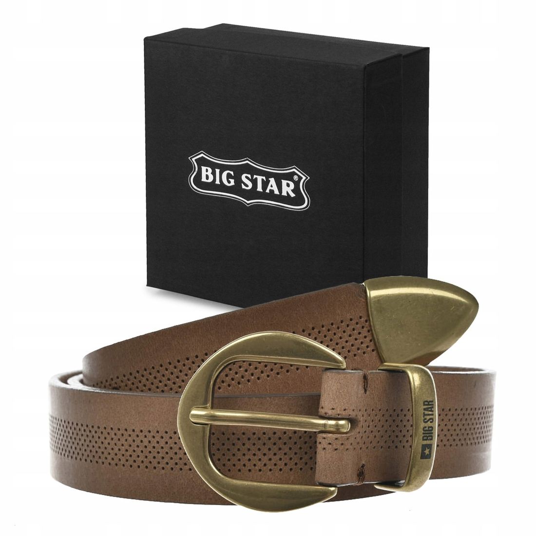 PASEK skórzany DAMSKI BIG STAR + PUDEŁKO MM675017 brązowy 70/85 cm ...