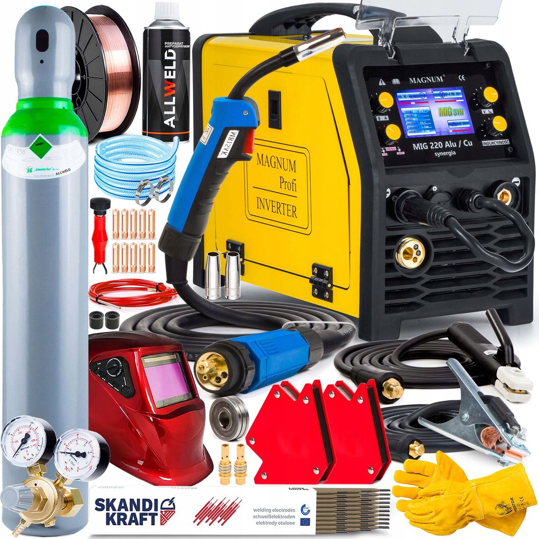SPAWARKA MIGOMAT MAGNUM MIG 220 ALU CU SYNERGIA MMA TIG 230V 200A IGBT 3W1 - ERLI.pl