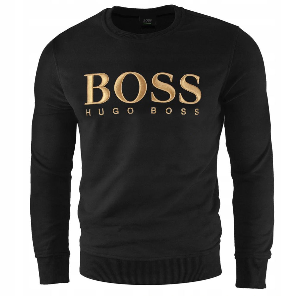 HUGO BOSS CZARNA BLUZA Z HAFTOWANYM LOGO ZŁOTYM /S - ERLI.pl