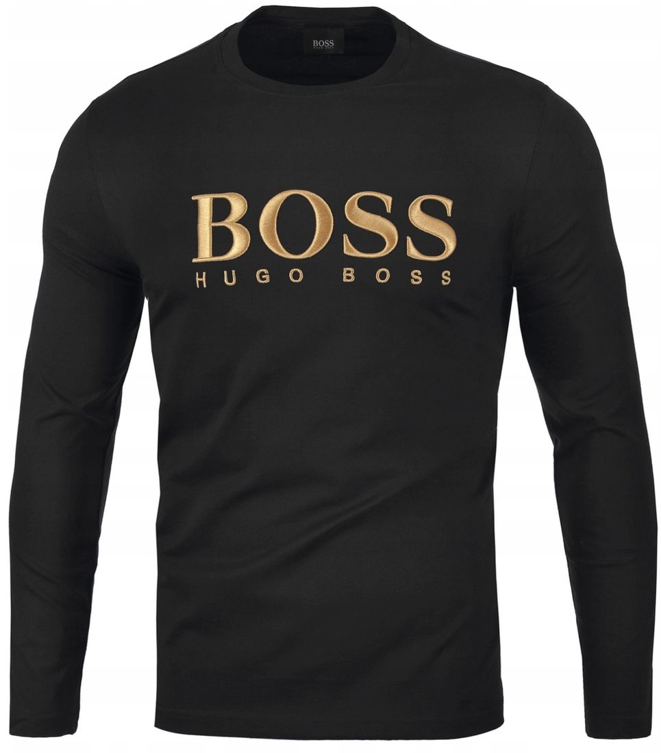 HUGO BOSS LONGSLEEVE T-SHIRT HAFTOWANE ZŁOTE LOGO /L - ERLI.pl
