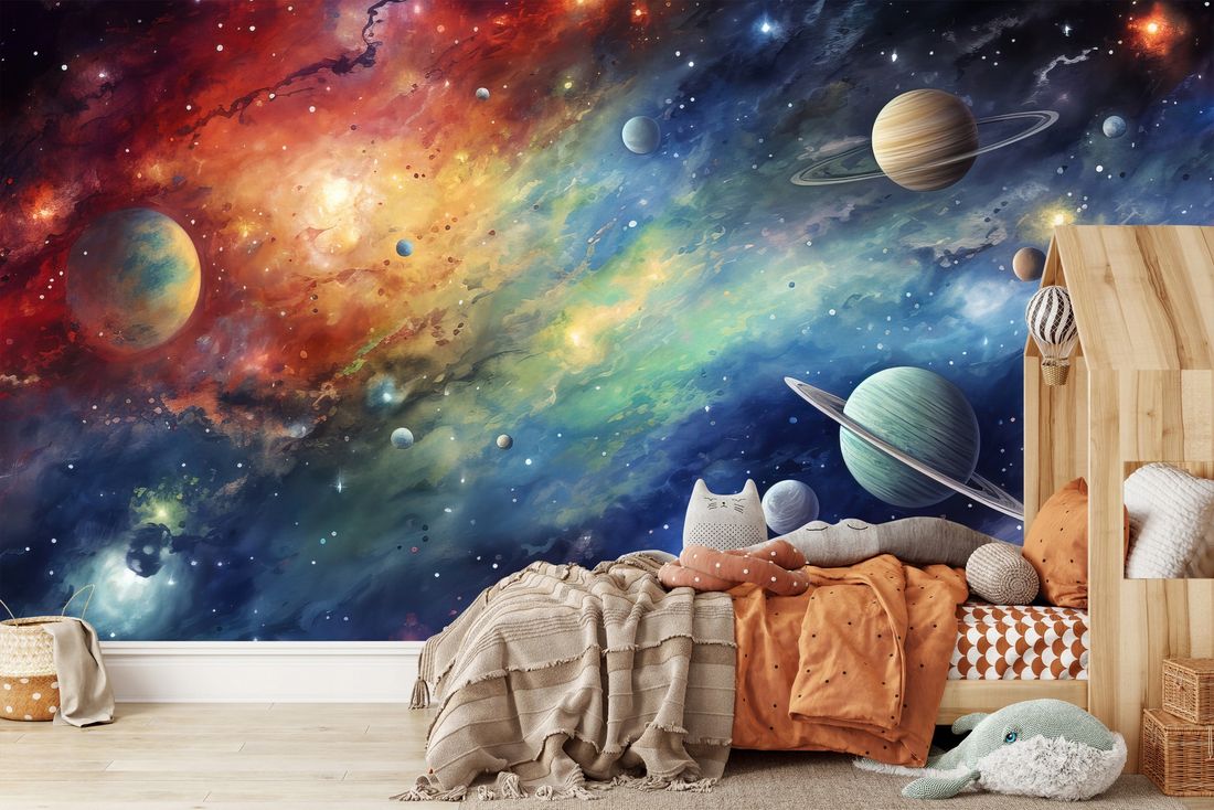 Fototapeta Dla Dzieci KOSMOS Planety Akwarele Gwiazdy Galaktyka 400x280 – 171150260 - ERLI.pl