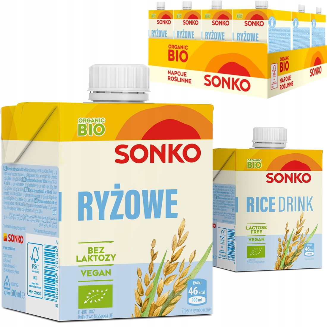 Sonko Ryżowe Organic Bio Mleko Roślinne 500ml x12 - ERLI.pl