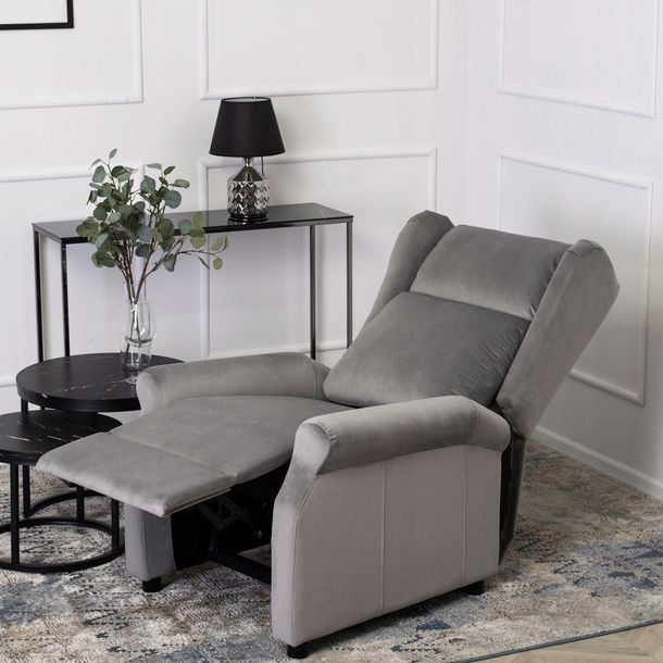 Fotel Wypoczynkowy Rozkładany Uszak Welurowy Velvet Glamour Szary SIMON ...