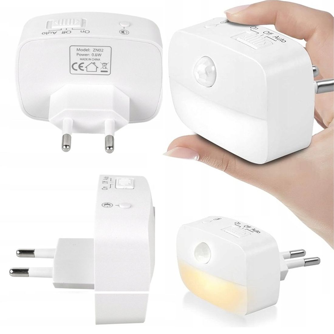 LAMPKA NOCNA LED Z CZUJNIKIEM RUCHU DO GNIAZDKA EU 3 BARWY ŚWIATŁA ALOGY NI – 172199027 - ERLI.pl