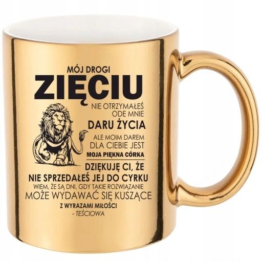 KUBEK ZŁOTY LUSTRZANY ELEGANCKI STYLOWY DLA ZIĘCIA PREZENT NA URODZINY - ERLI.pl