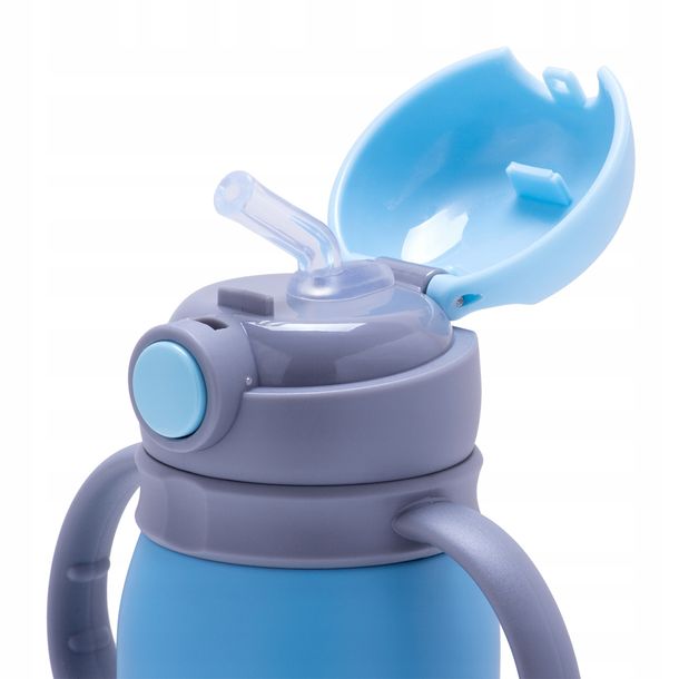 KUBEK TERMICZNY 450ml NIEBIESKI TERMOS DLA DZIECI Z UCHYTAMI - ERLI.pl