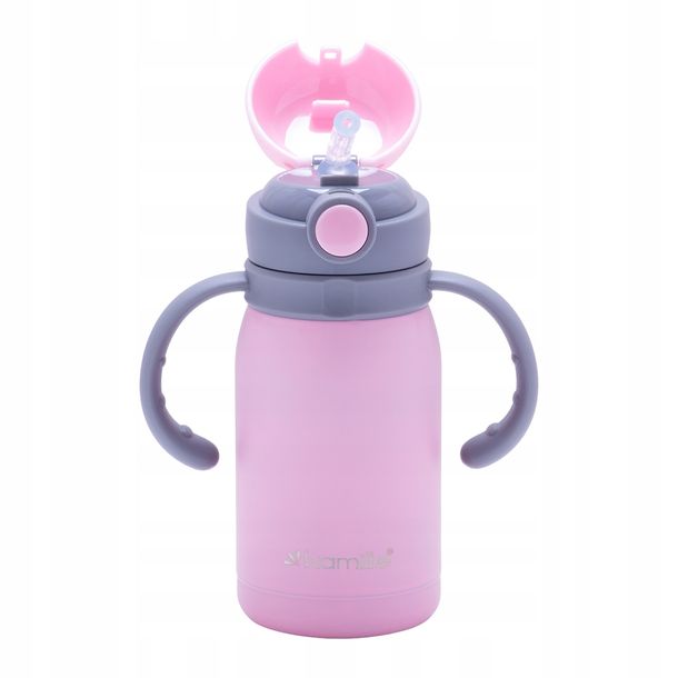 KUBEK TERMICZNY TERMOS DLA DZIECI Z UCHYTAMI 300ml RÓŻOWY - ERLI.pl