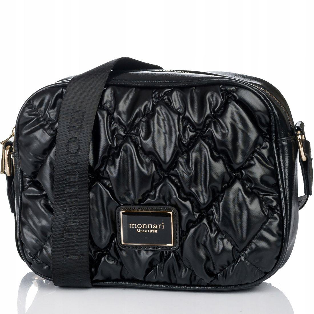 Torebka MONNARI Pikowana Listonoszka Kuferek Czarny Połysk – 173114761 - ERLI.pl