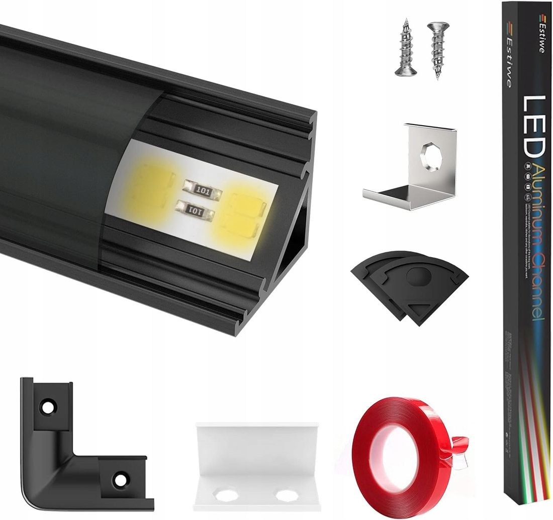 Profile aluminiowe do taśm LED 10x1m czarne typ V - ERLI.pl